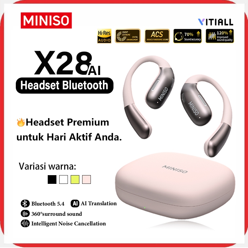 Jual MINISO X28 Headset Bluetooth 5.4 Sports Earphone Open Ear TWS HiFi ...