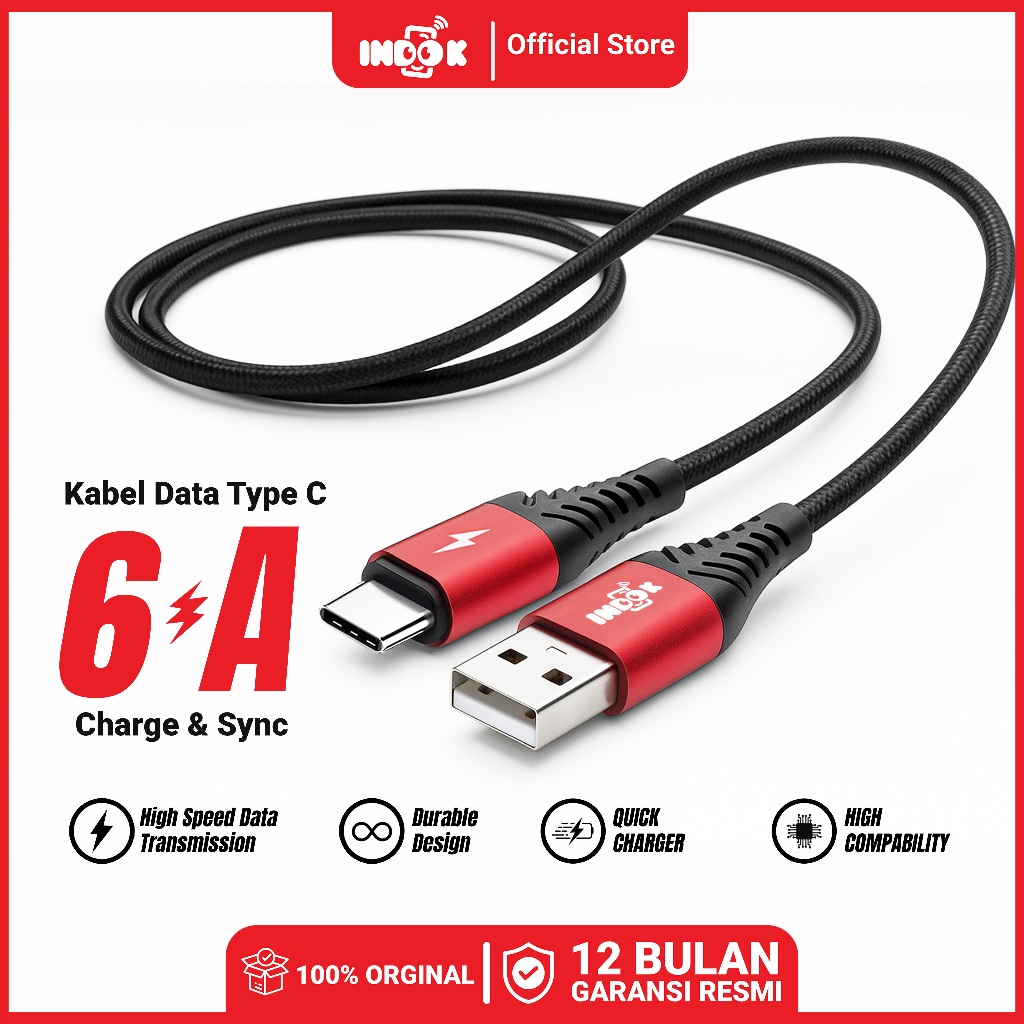 Jual INDOK Kabel Data 6.A Micro USB / Type C USB Support Fast Charging ...