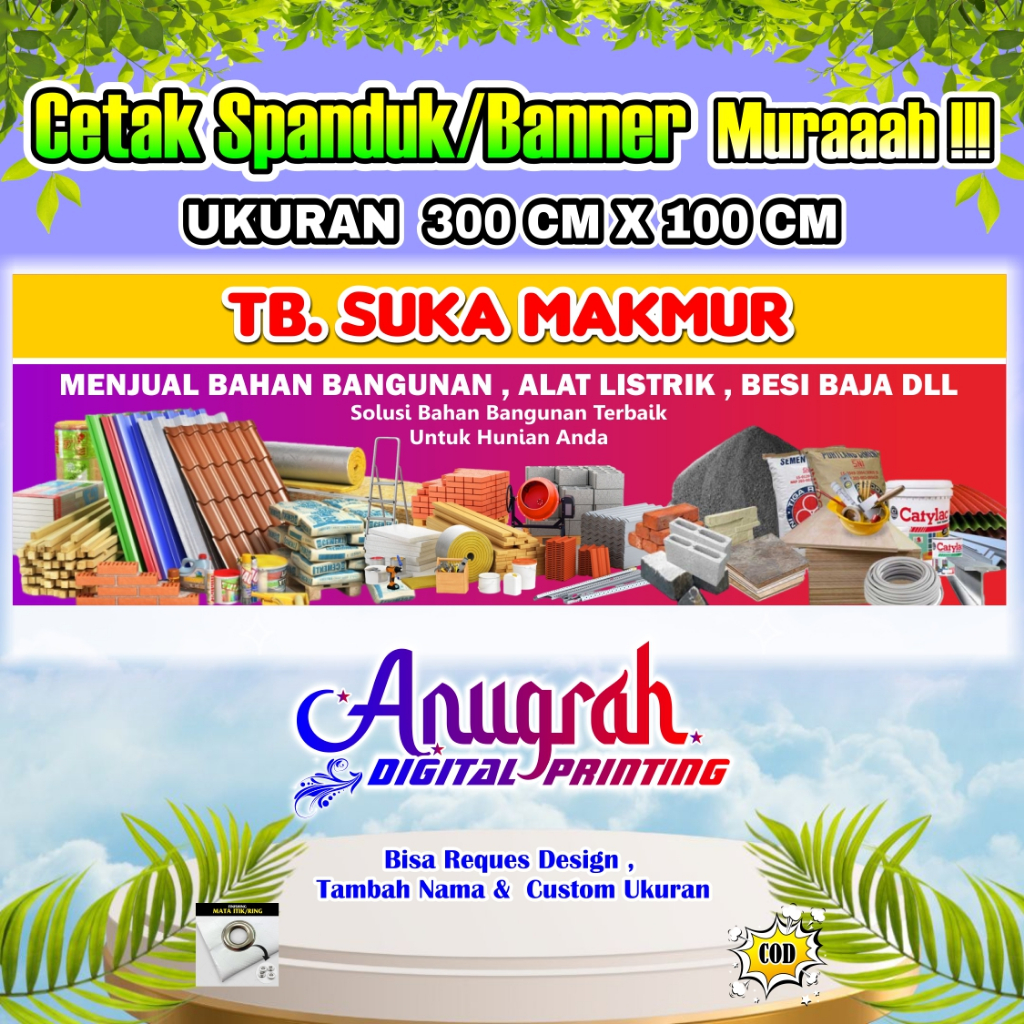 Jual Spanduk Banner Toko Bahan Bangunan Ukuran 3 meter x 1 meter ...