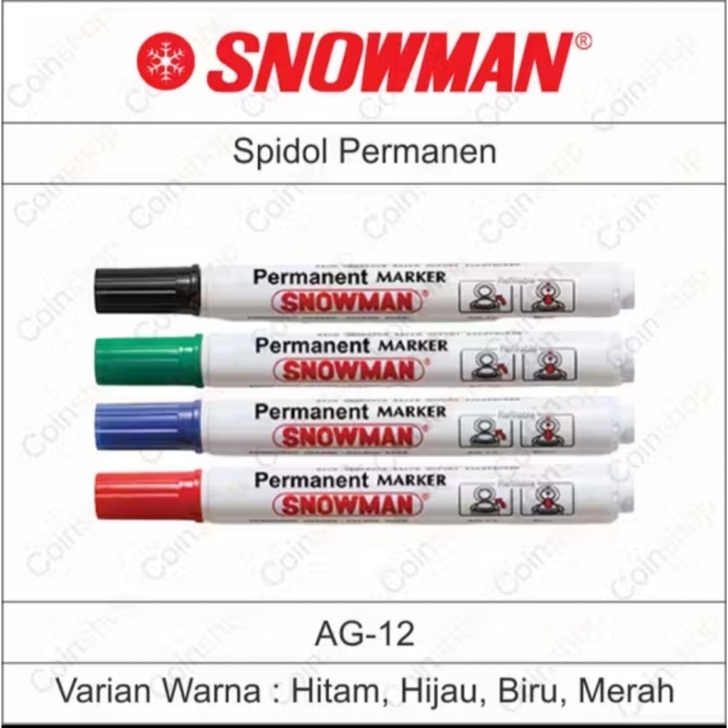 Jual Snowman AG-12 Spidol permanen warna hitam hijau biru merah per pcs ...