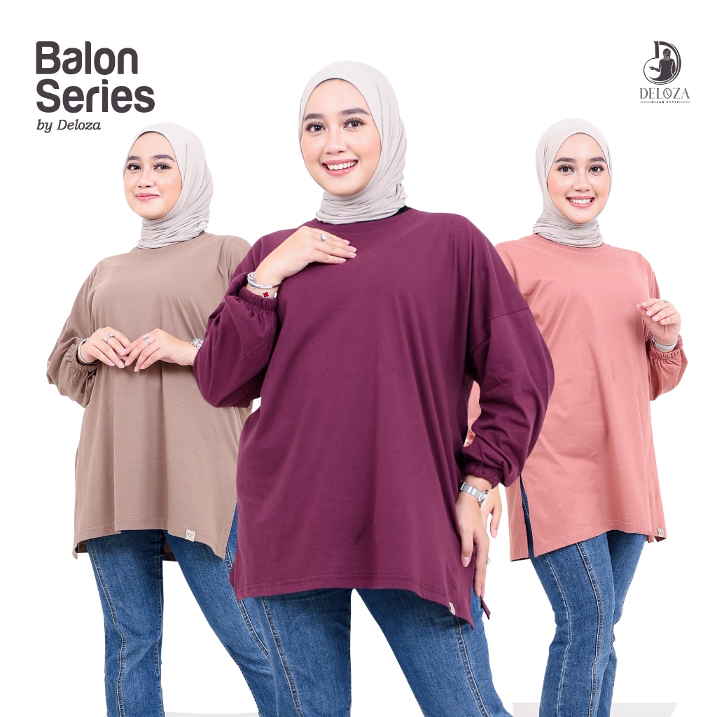 Jual Kaos Oversize Lengan Balon Atasan Cotton Combad Wanita Muslim ...