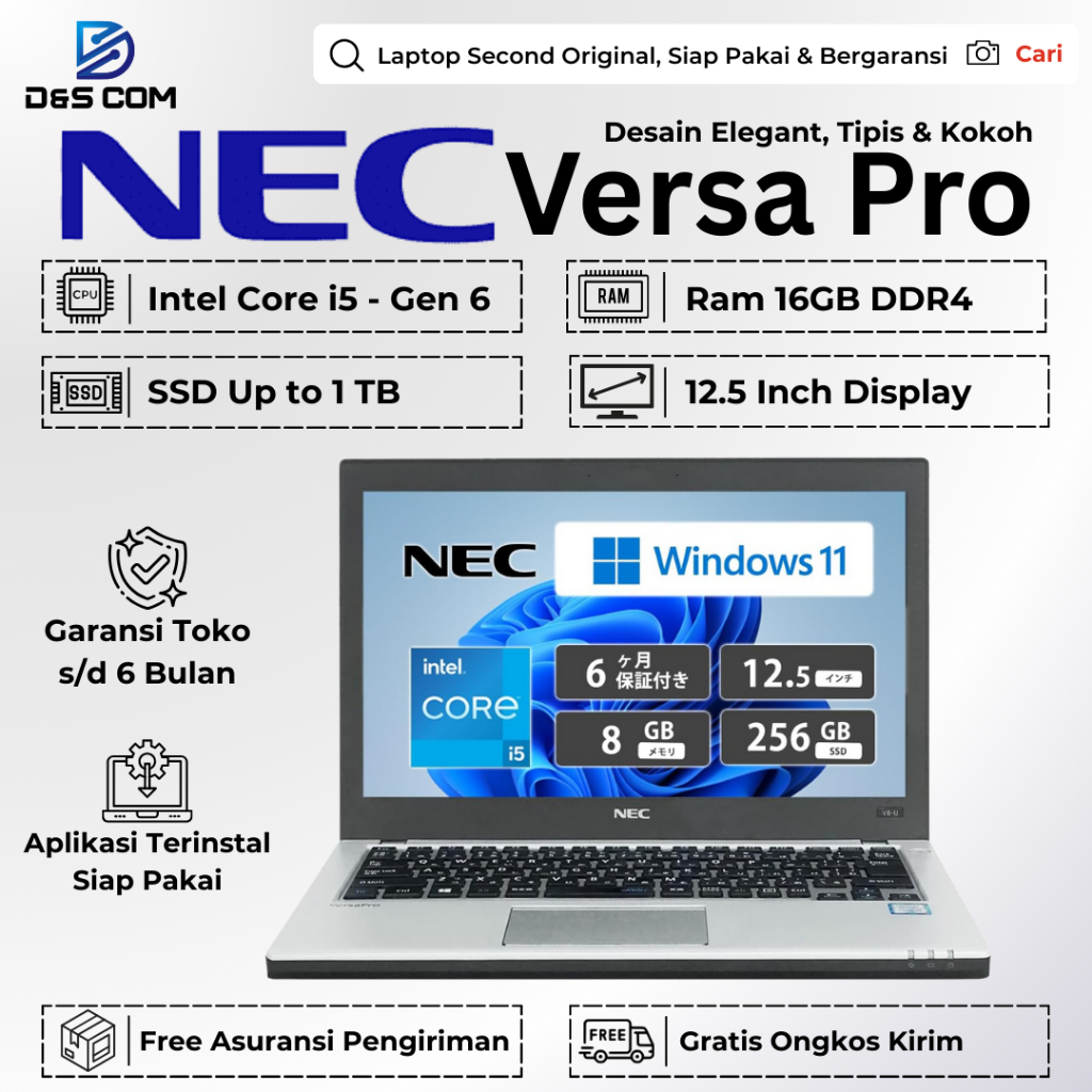 Jual Laptop NEC Versa Pro Core i5 Gen 6 RAM 8GB SSD 1TB Slim - Second ...