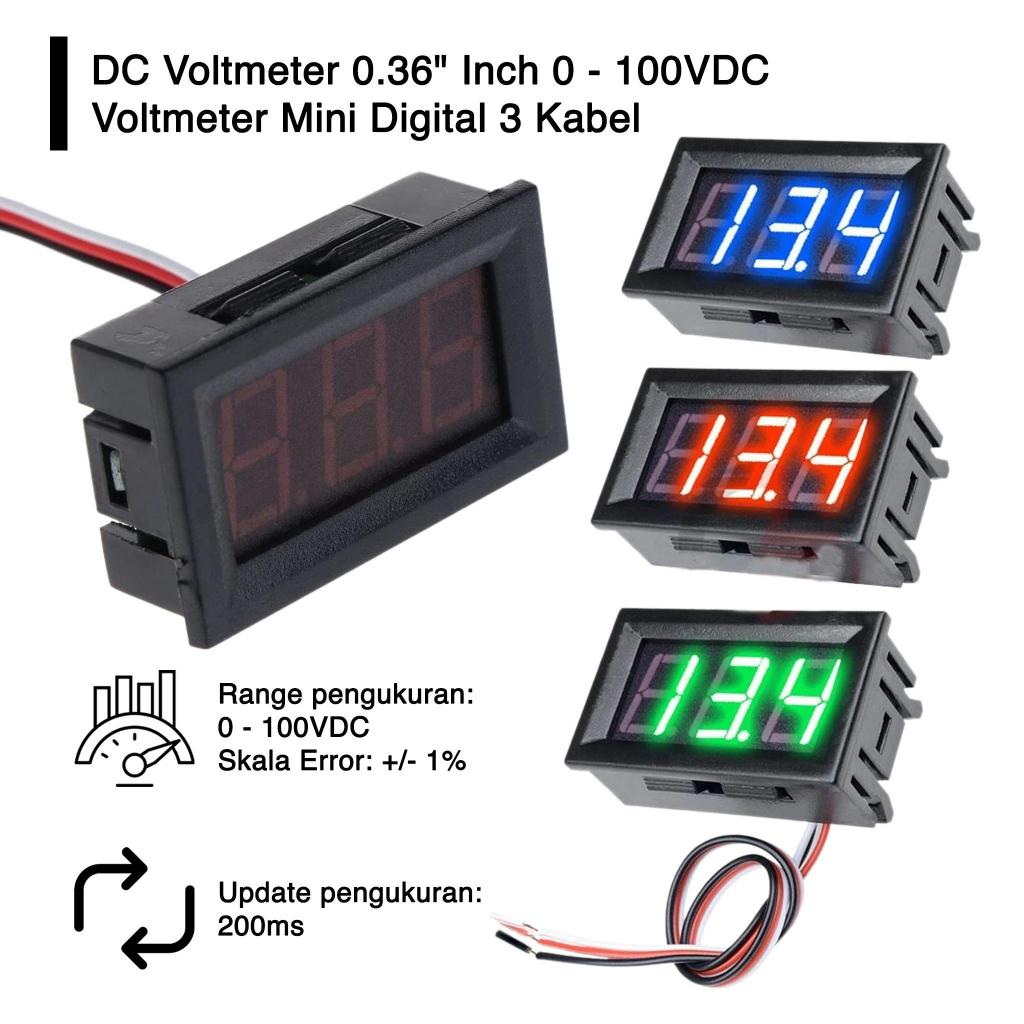 Jual DC Voltmeter 0.36" Inch 0 - 100 V Volt Mini Digital Voltmeter 3 ...