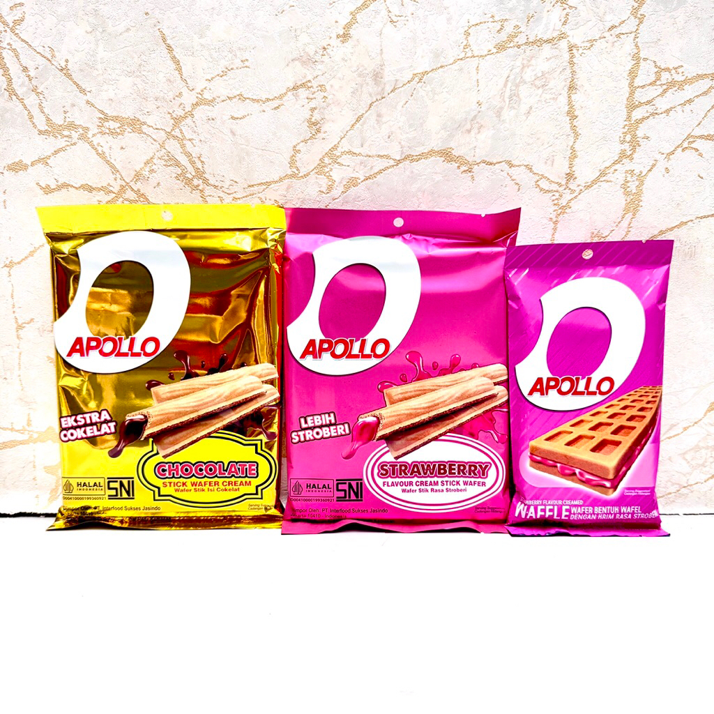 Jual Apollo Wafer Stick Waffle Sandwich Chocolate Strawberry Snack ...