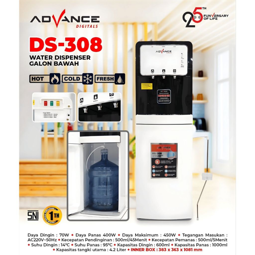 Jual Dispenser Advance DS-308 3 In 1 Hot Cool Fresh Galon Bawah ...