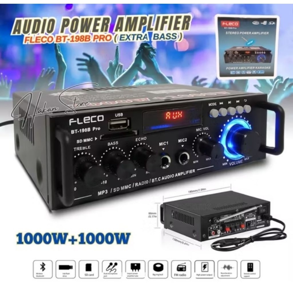 Jual PILIHAN SHOPEE POWER AMPLIFIER BLUETOOTH 2000 WATT FLECO 198 PRO ...