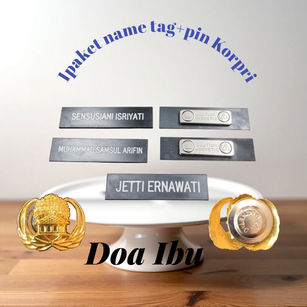 Jual best seller name tag papan nama dada PNS hitam doff + pin Korpri ...