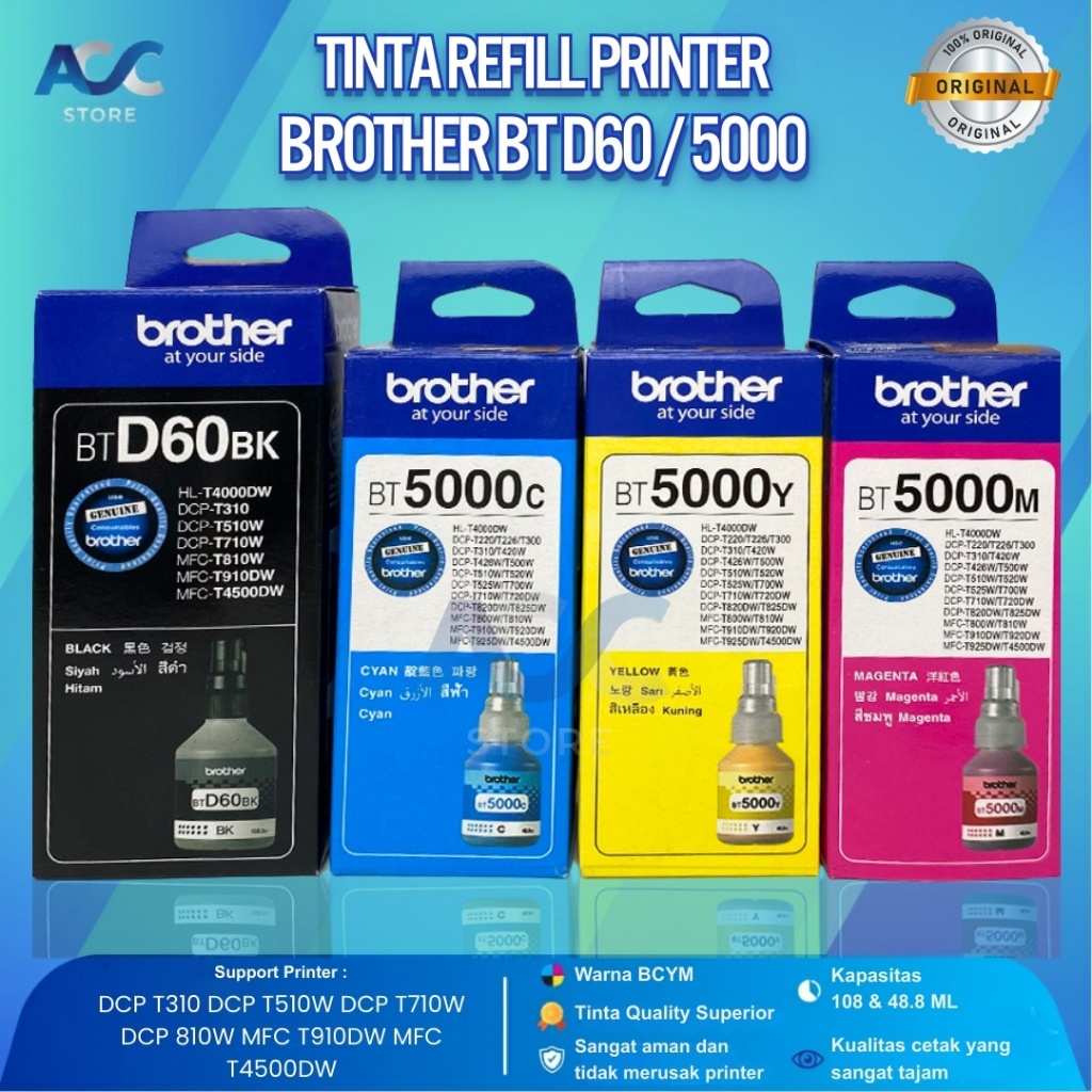 Jual 1 Set 4 Warna Tinta Brother BTD60 & BT5000 Untuk Printer DCP T310 ...