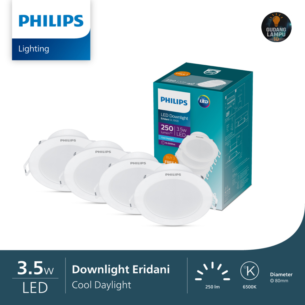 Jual Downlight LED Philips DL190 Multipack Eridani 3.5 Watt 3+1 ...