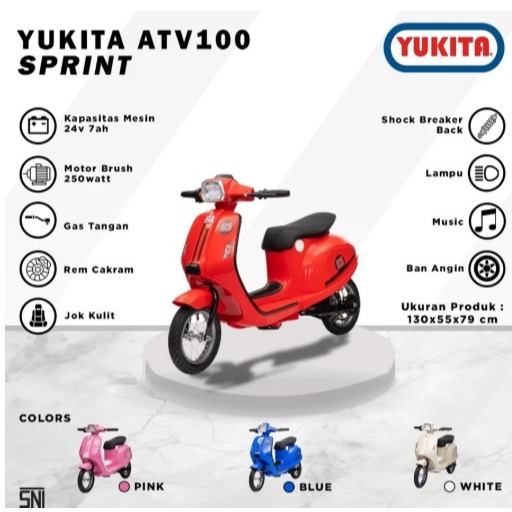 Jual Mainan Aki Motor Anak Yukita ATV 100 Vespa Sprint Brushles vesmet ...