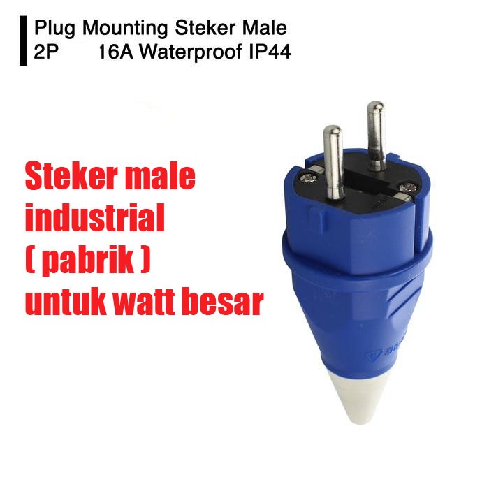Jual Steker industrial Plug ( untuk watt besar ) 2 kaki 16A 250V biru ...