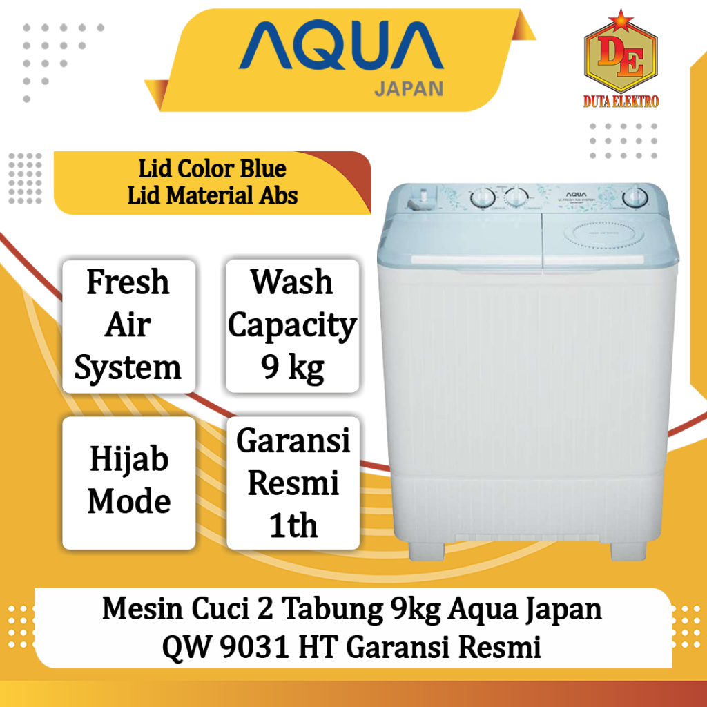 Jual Mesin Cuci 2 Tabung 9kg Aqua Japan QW 9031 HT Garansi Resmi ...