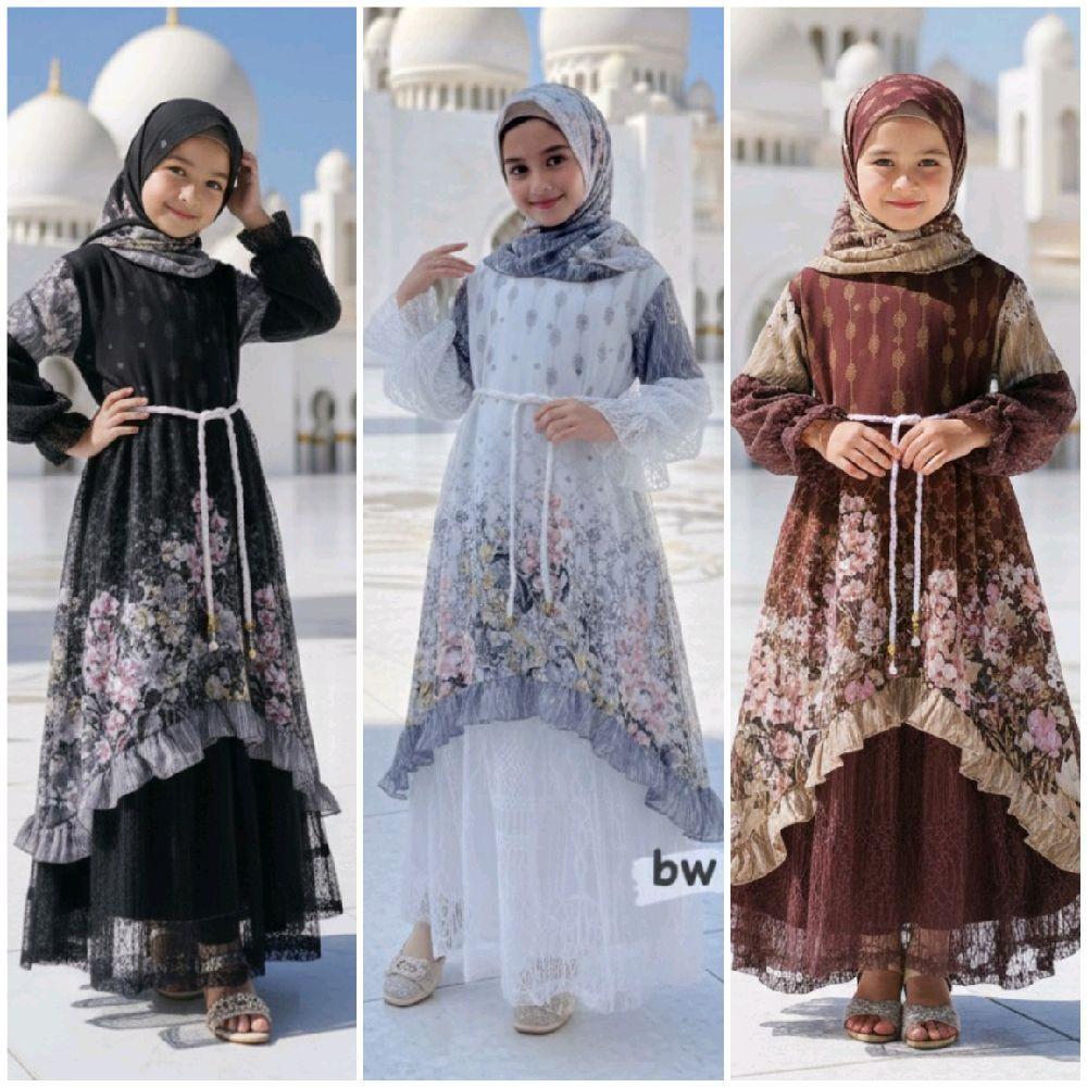 Jual Zahira Gamis Set Hijab Anak Perempuan Ceruty Babydoll Mix Brukat ...