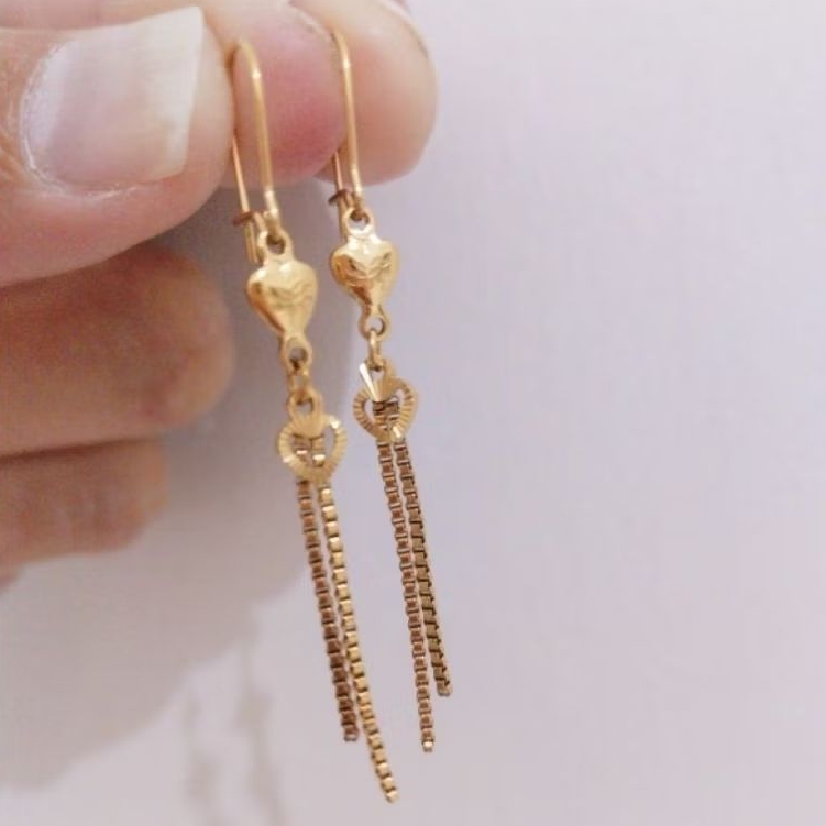 Jual Anting hati bolong rantai Italy panjang cantik ctm wanita | Shopee ...