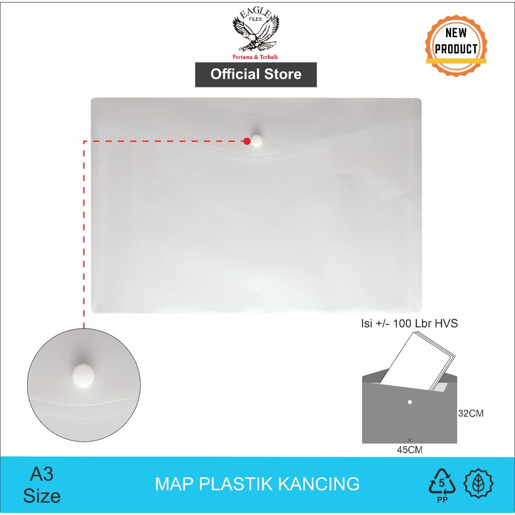 Jual EAGLE Map Plastik Kancing Bening A3 / Map Plastik / Map / Map File ...