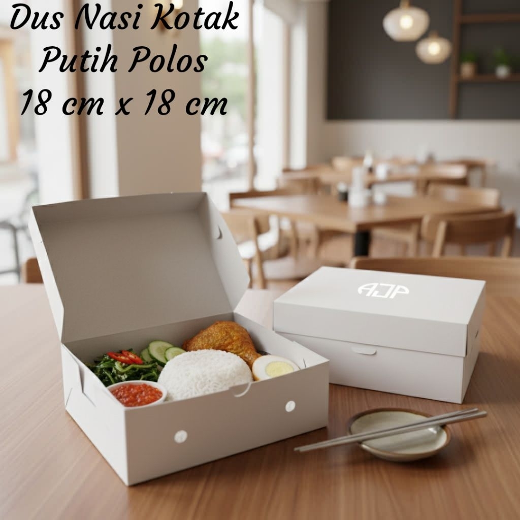 Jual Box Nasi Kotak / Dus Kemasan Makanan Putih Polos Tebal Ukuran 18 ...