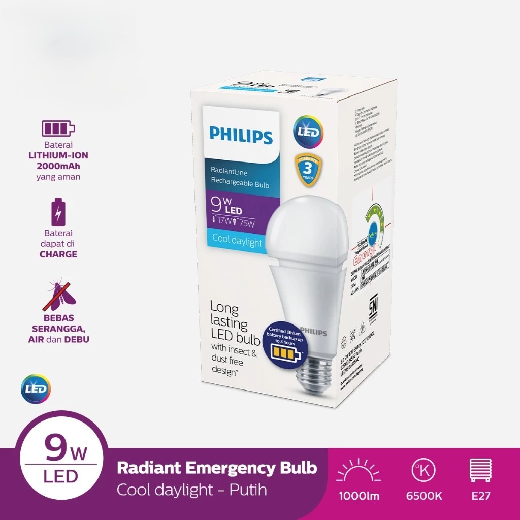 Jual Philips RadiantLine Emergency LEDBulb 9W 6500K Putih | Shopee ...