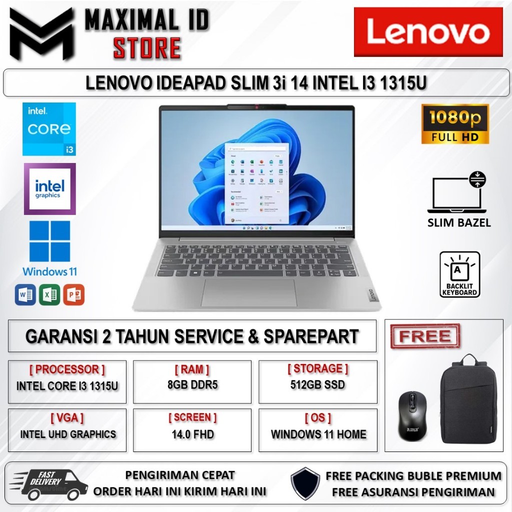 Jual Laptop Lenovo Ideapad Slim 3i 14 Intel I3 1315U 8GB 512GB 14.0 ...