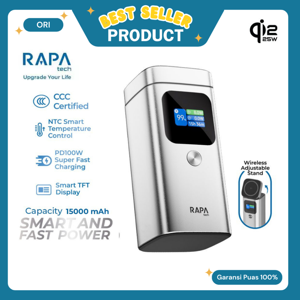Jual RAPA ORIGIN MAX Powerbank Qi2 Wireless 15W + PD100W (15000mAh ...