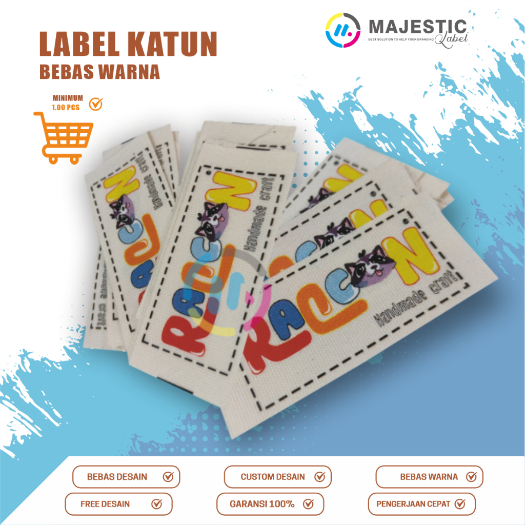 Jual 100 pcs label katun full warna,cetak bebas warna,label hijab,label ...