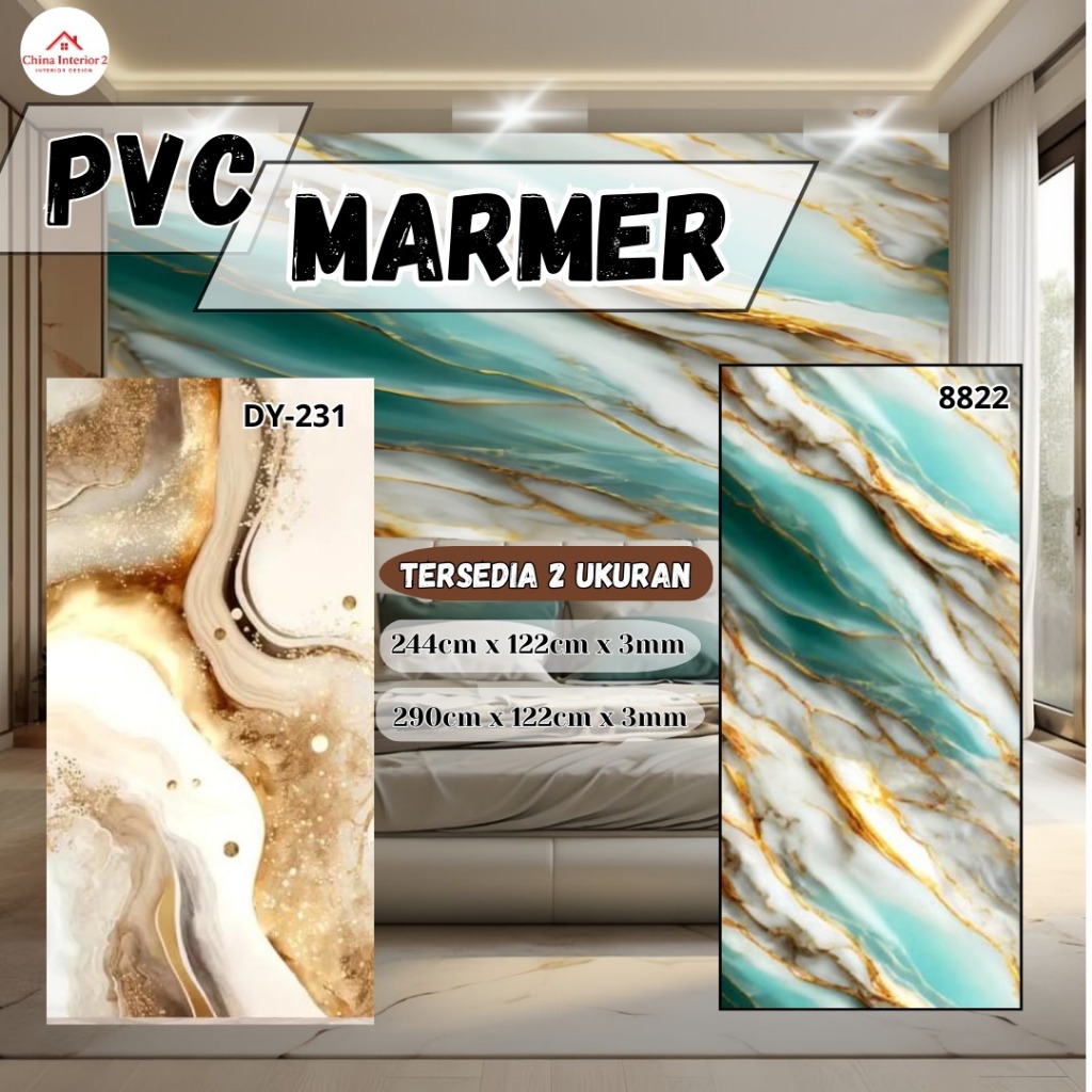 Jual Marmer Panel PVC Dekorasi Dinding Motif Corak GOLD Marble UPVC ...