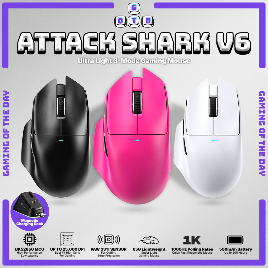 Jual ATTACK SHARK V6 Ultra-Light Tri-Mode Gaming Mouse with Magnetic ...