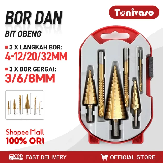 Jual Tonivaso Mata Bor Pagoda HSS Titanium 6pcs 4-32mm – Bor Spiral ...
