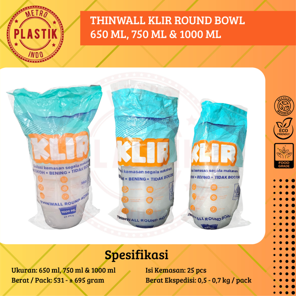 Jual Thinwall Klir Bulat 650ml 750ml 1000ml Round Bowl Isi 25set ...