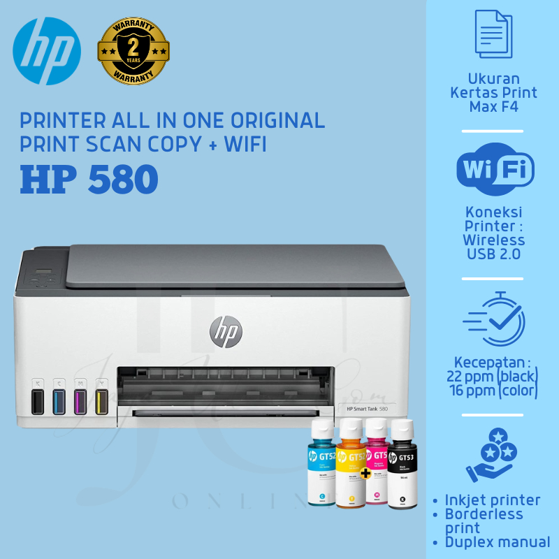 Jual HP Printer 580 Smart Tank Print Scan Copy Wifi | Shopee Indonesia