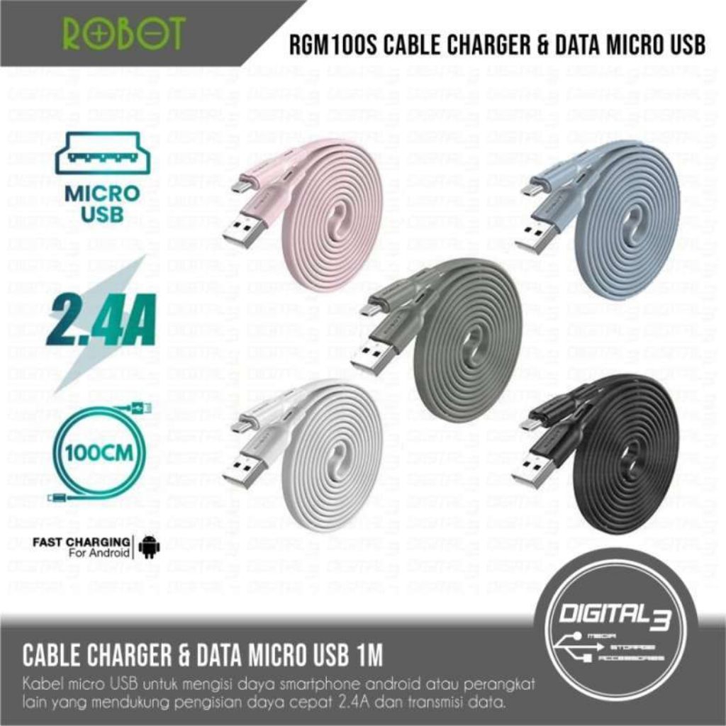 Jual Kabel Charger Robot RGM/RGC/RGL 100 2.4A Panjang 100 cm | Shopee ...
