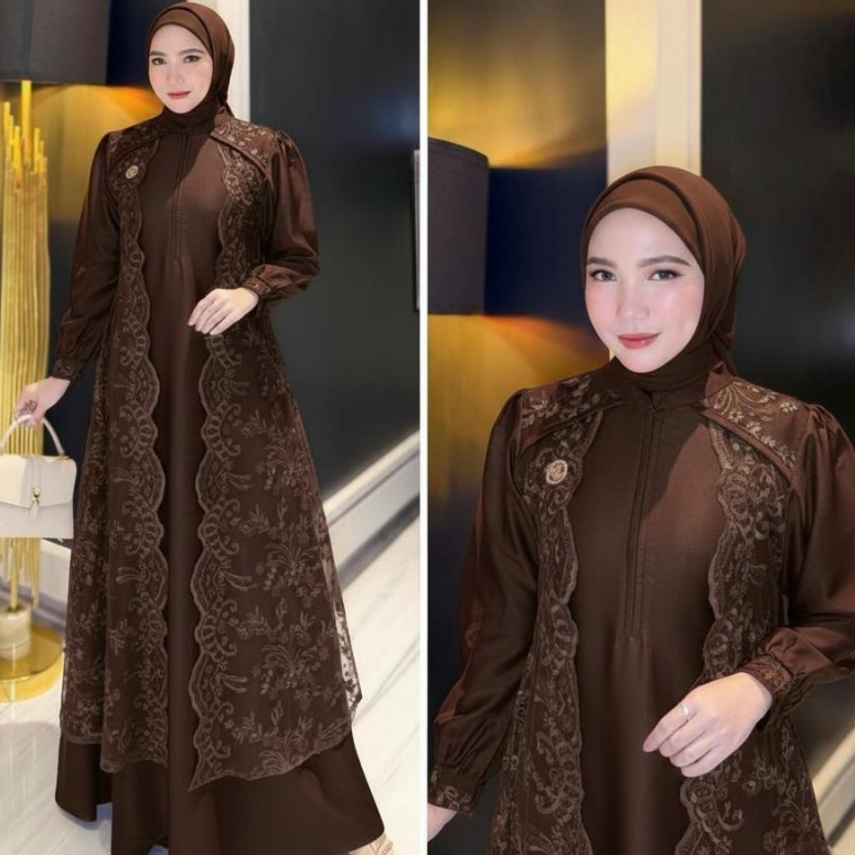 Jual Marbella Dress Matt Satin Velvet Mix Brukat Bordir Gamis Pesta ...