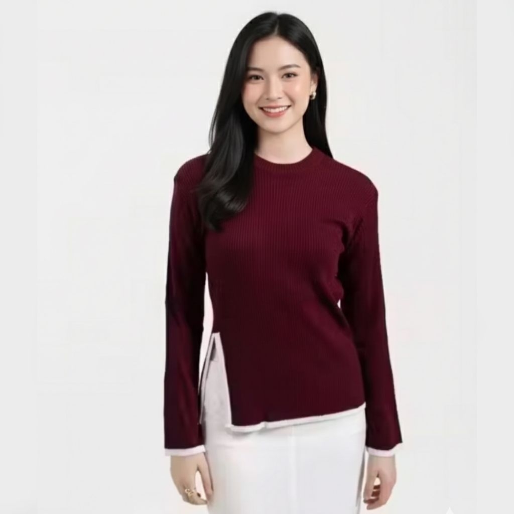 Jual Nola Blouse Snowrib I Blouse Wanita Lengan Panjang Belah Samping ...