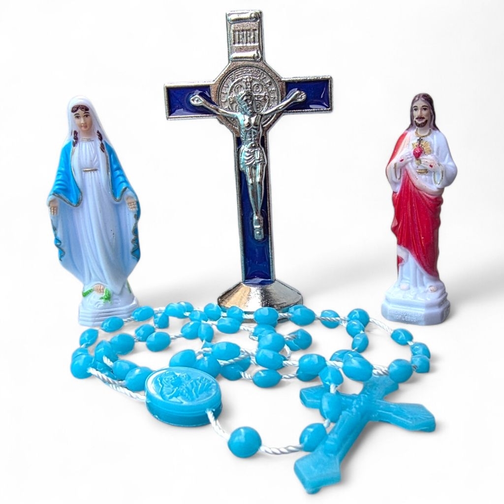 Jual Paket Set Doa Katolik Patung Yesus Maria Salib Rosario Fosfor 8cm ...
