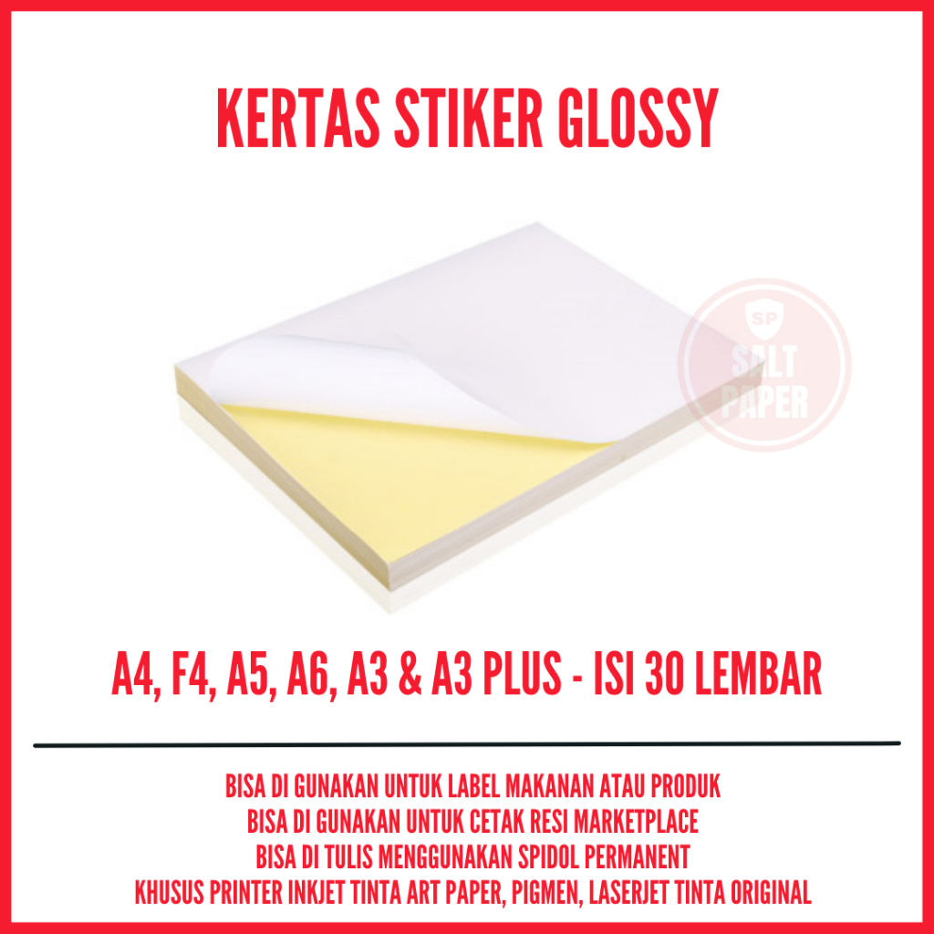 Jual [30 LBR} Kertas Stiker Glossy A4, F4, A3, A5, A6, A3 & A3PLUS ...