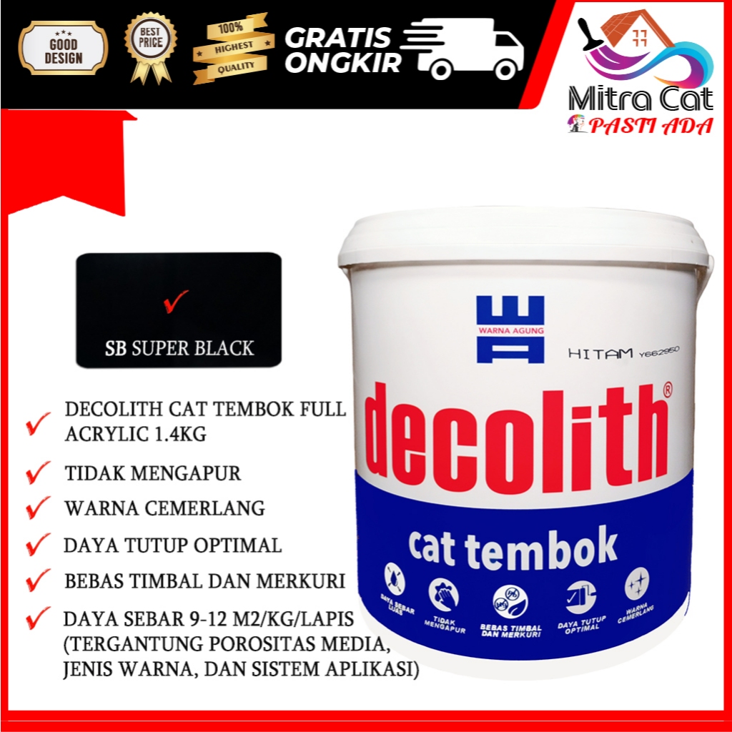 Jual CAT DINDING FULL ACRYLIC DECOLITH 5KG HITAM - (READY MIX) | Shopee ...