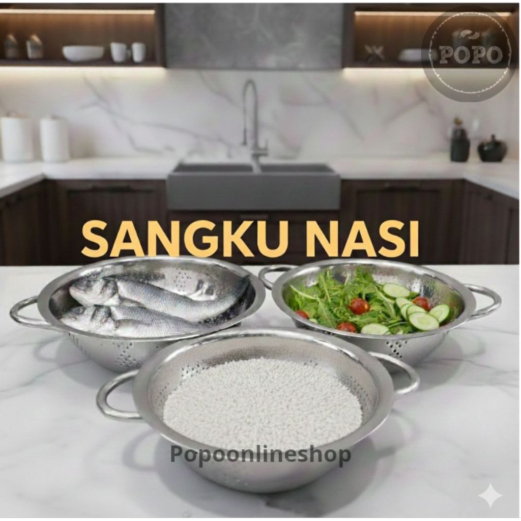 Jual Sangku Nasi Bakul Wakul Mangkok Buah Colander Stainless Lubang ...