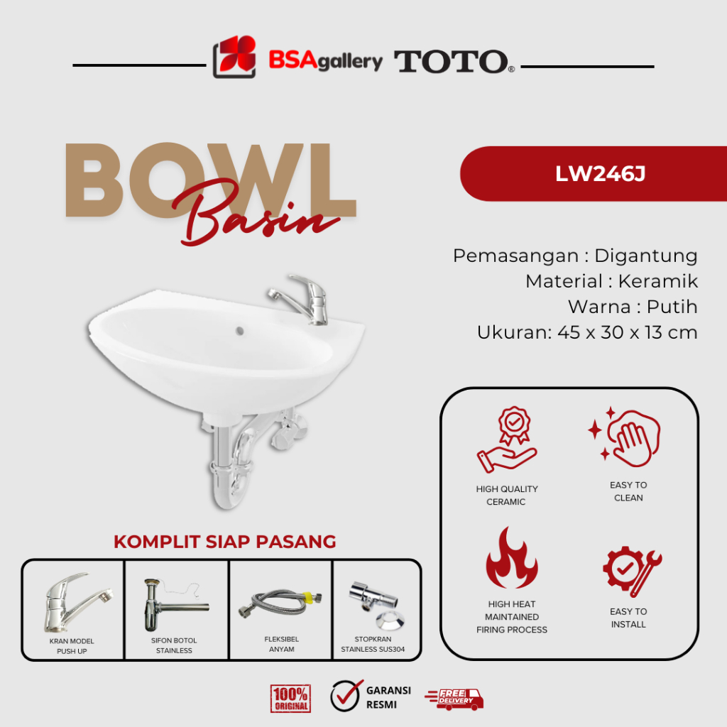 Jual BSA Gallery WASTAFEL TOTO LW246J SET PAKET KRAN SIFON/ LW 246 J ...