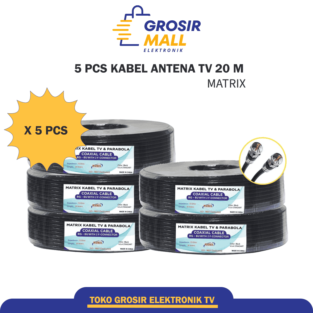 Jual ( 5 PCS ) PAKET GROSIR Kabel Coaxial RG6U Matrix 20 Meter - JACK ...