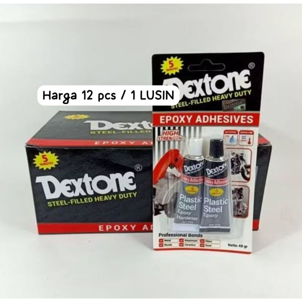 Jual 12 PCS/ 1 LUSIN - Lem Besi DEXTONE Epoxy Adhesives (5 menit) 48gr ...