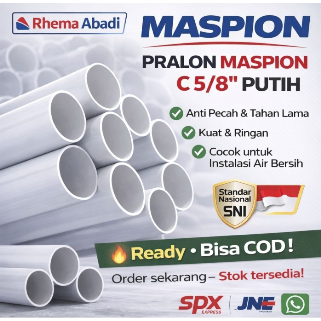 Jual Pralon Pvc Pipa Air Listrik MASPION C Putih 5/8" inch (17mm ...