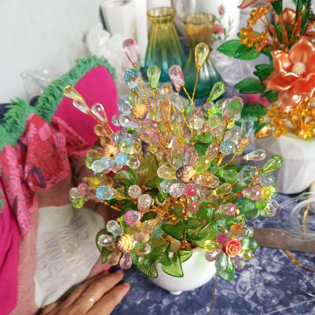Jual bunga akrilik tetes besar set vas keramik | Shopee Indonesia