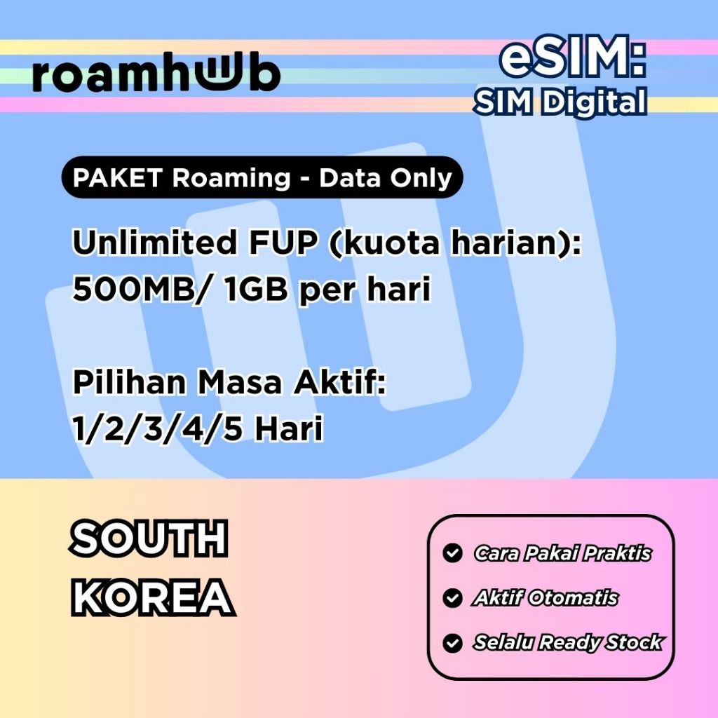 Jual eSIM Roamhub Korea Selatan Paket FUP (500MB/1GB) | Shopee Indonesia