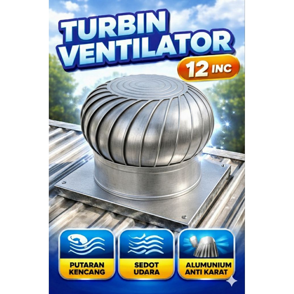 Jual Turbine Ventilator Atap 12 Inch – alumunium Tebal – Hisap Panas ...