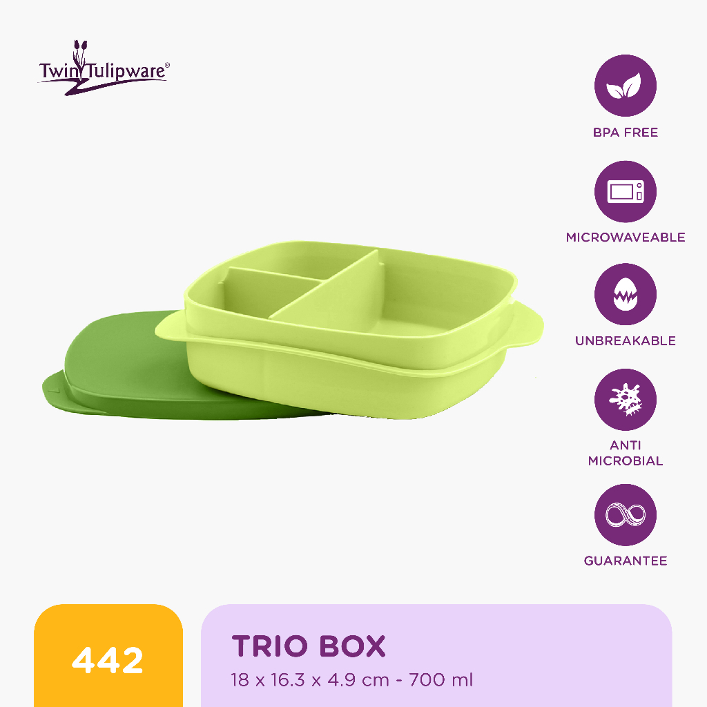 Jual Twin Tulipware 442 Trio Box/Tempat Makan 3 Sekat/Lunch Box 700ml ...