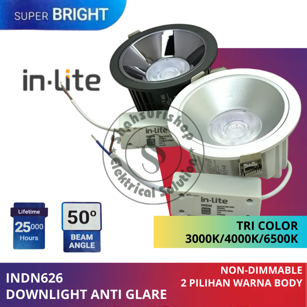 Jual IN-LITE INDN626 LAMPU INLITE DOWNLIGHT ANTI GLARE 12 WATT, 15 WATT ...