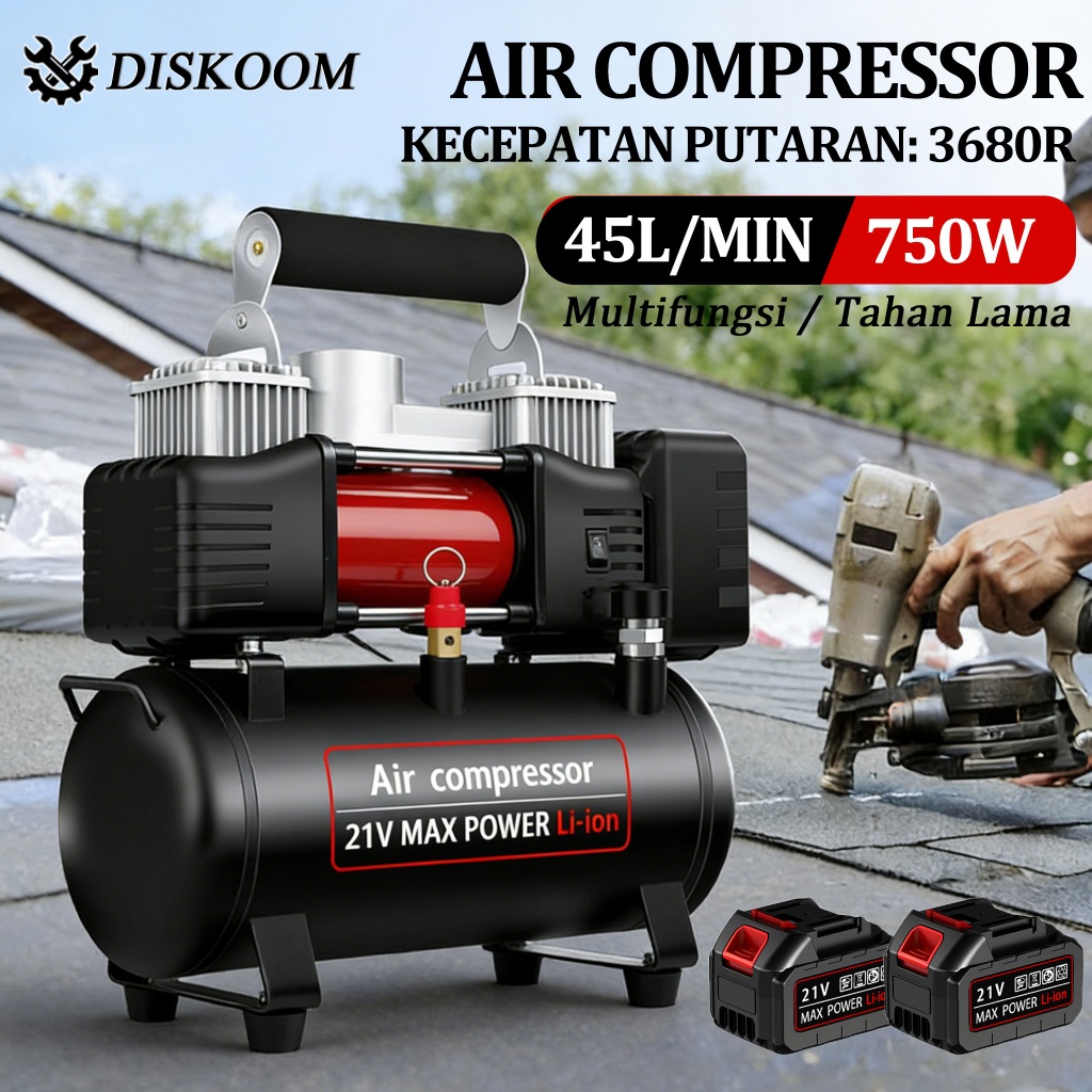 Jual Diskoom Kompresor angin listrik mini portable Tanpa Minyak 750W ...