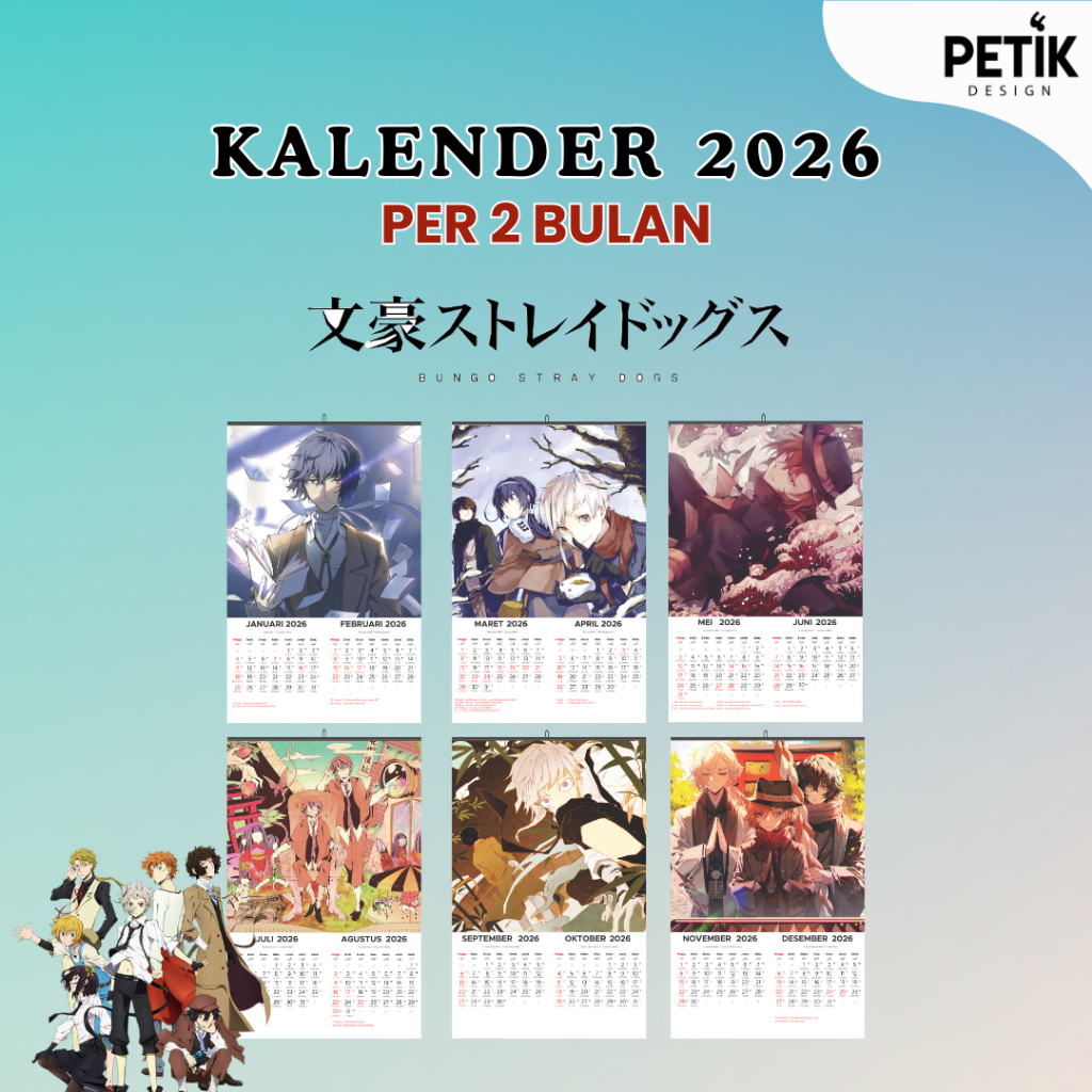 Jual Kalender Dinding Anime Bungo Stray Dogs 2026 6 Lembar Klem ...