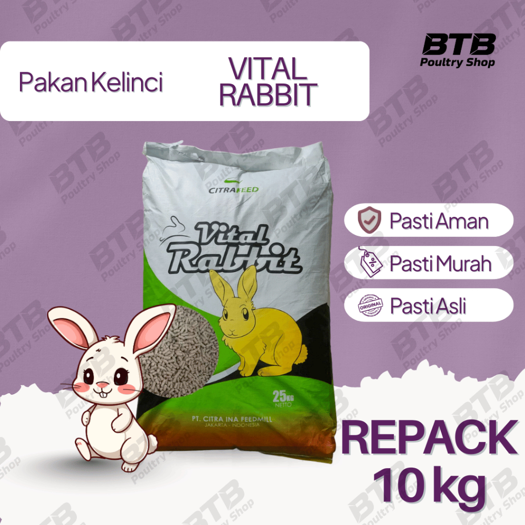 Jual Vital Rabbit Pakan Kelinci Pelet Kelinci Repack 5 KG | 1 KG ...
