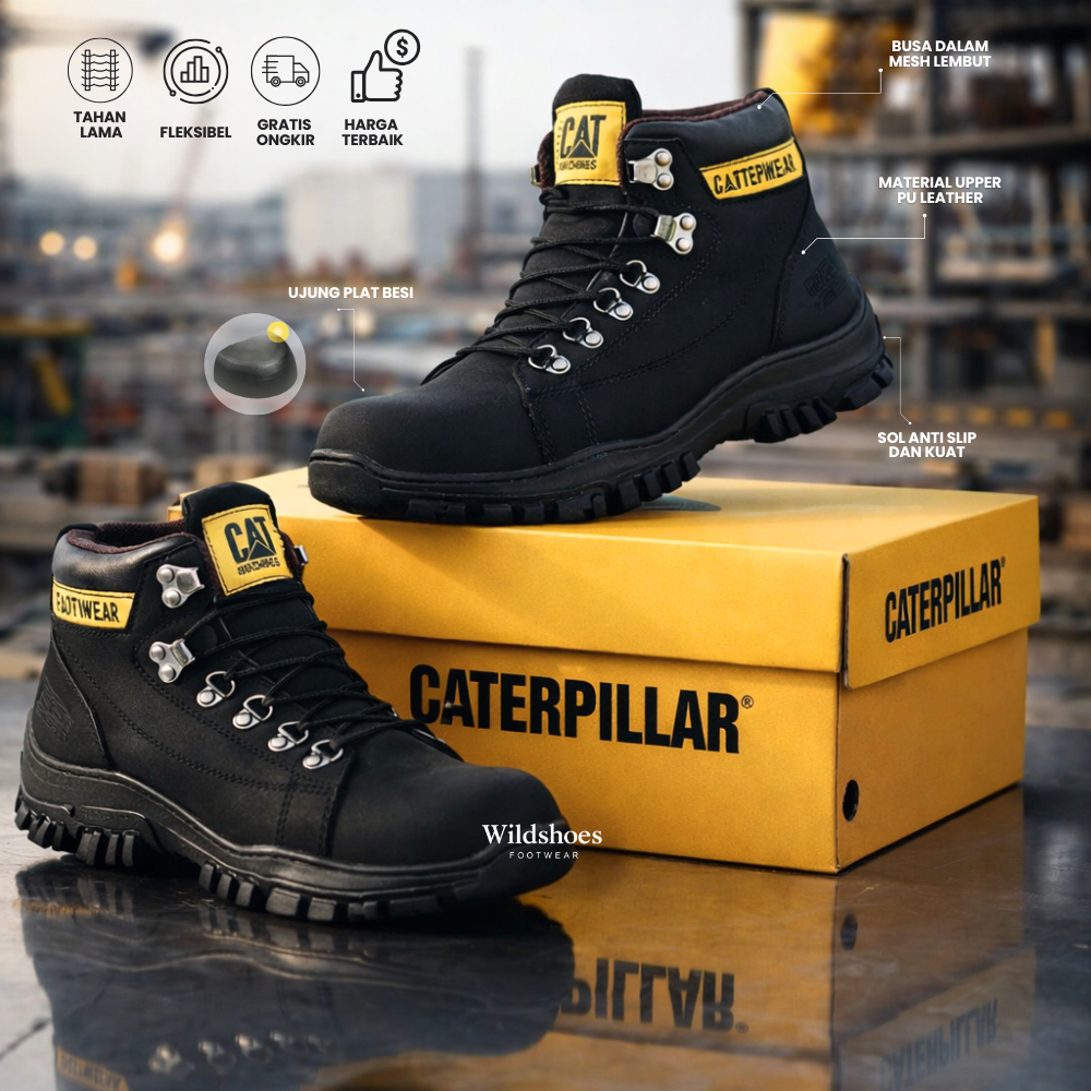 Jual Sepatu Safety Pria CATERPILLAR Steel Toe Cap Sepatu Boots Ujung ...