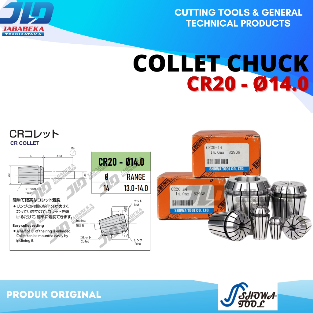 Jual Collet CR20-14 SHOWA Collet Arbor Chuck ER 20 ER20 - 14mm Adapter ...